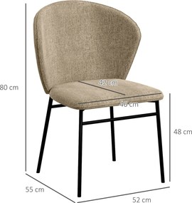 HOMCOM Sada 2 jídelních židlí, kuchyňská židle, čalouněné sedadlo v látce s vzhledem lnu, stabilní ocelové nohy, moderní design, světle hnědá