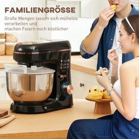 HOMCOM Stolní mixér, kuchyňský robot, šlehač, 6 stupňů, nerezová mísa 5,5 l, černý
