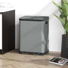 HOMCOM odpadkový koš 2x30L pedálový koš na kosmetiku s víkem a nožním pedálem, kovový odpadkový koš s vnitřním košem do obývacího pokoje a kanceláře,…