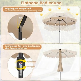 Costway Slunečník 270 cm se solárním LED osvětlením Větruodolný s 8 žebrováním