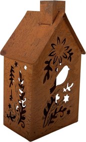 Rezavý svícen ve tvaru domku Rustic Charm - 11*15*26 cm