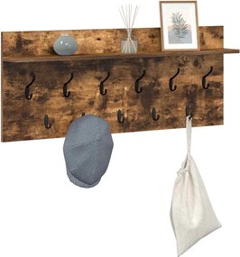 věšák, nástěnný, 1 prkno, háčky, kompozitní dřevo, 40x100x12 cm, kouřový dub, Dekorino TK20260019