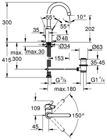 GROHE Eurosmart Cosmopolitan - Páková umyvadlová baterie, velikost L, chrom 32830001