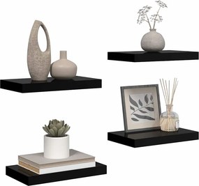Plovoucí nástěnné police 4 ks lesklé černé 40 x 23,5 x 3,8 cm MDF 323765