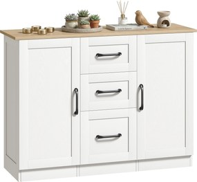 HOMCOM Komoda do obývacího pokoje, úložný nábytek se 2 dvířky s tichým dovíráním a 3 zásuvkami, 110x35x80,4 cm, bílá a přírodní dřevo