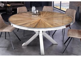 Massive home | Kulatý jídelní stůl BARRACUDA 120 CM sklo/masiv teak