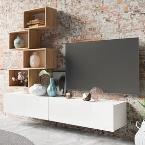 Obývací stěna CALABRINI b | 200 cm | 6 dílů X | bílá lesk