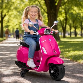 Dětská elektrická motorka AIYAPLAY pro děti od 3 let s licencí Vespa, bateriová motorka 6V s USB, MP3, LED světlem, FM rádiem, rychlostí 3 km/h a nos…