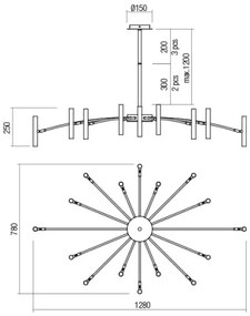 Redo 01-2776 - Lustr na tyči RAYEN 16xG9/10W/230V bronz