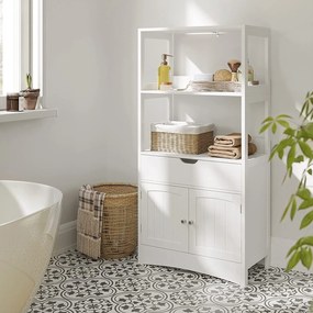 VASAGLE Koupelnový regál se skříňkou bílý 60 x 122 x 32 cm