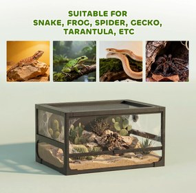 PawHut zvýšené skládací terárium pro plazy 60 × 45 × 32 cm (24 × 18 × 13 palců) — kalené sklo, zamykatelné víko, podávací dvířka, síťované větrání, 3…