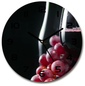 Wallmuralia Skleněné hodiny na stěnu Hrozny a víno fi 30 cm
