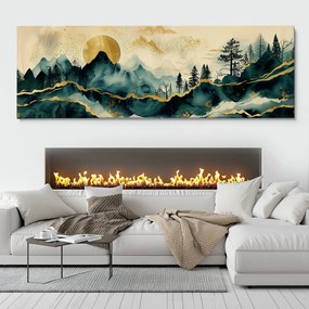 Obraz na plátně - Zlaté horské štíty FeelHappy.cz Velikost obrazu: 180 x 60 cm