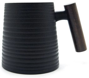 Porcelánový hrnek s dřevěnou rukojetí Black Relief, 400 ml – matný, černý