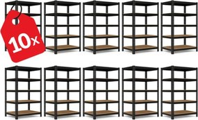 Akce 10x Regál 216x120x50 cm profesionální 5-policový, nosnost 200 kg - černý