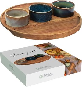Servírovací set s akáciovým podnosem 25 × 25 cm