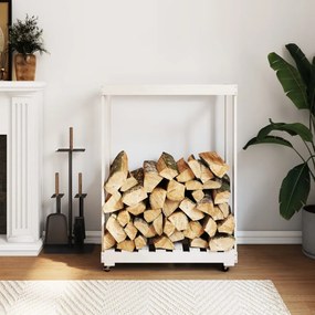 Stojan na dřevo na kolečkách bílý 76,5x40x108 cm masiv borovice - Default Title
