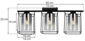Stropní svítidlo Hella Cage, 3x grafitové skleněné stínítko v kovovém rámu