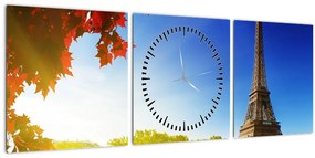 Obraz - podzim v Paříži (s hodinami) (90x30 cm)