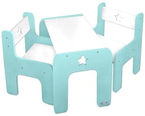NELLYS Sada nábytku Star - Stůl + 2 x  židle - mátová s bílou