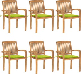 vidaXL Stohovatelné zahradní židle s poduškami 6 ks masivní teak [3073226] Barva: Jasně zelená