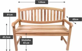 Zahradní lavice DIVERO, teakové dřevo, neošetřená, 120 cm
