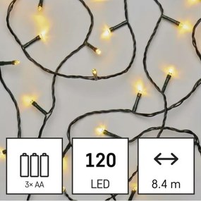 LED Vánoční venkovní řetěz 120xLED/3xAA 8,9m IP44 teplá bílá