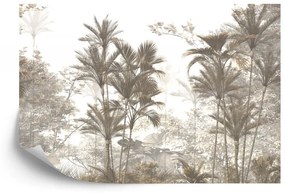 Fototapeta Tropical Trees And Leaves Wallpaper Design In Foggy Forest - 3D Samolepící tapety 180x120