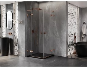 Mexen Lunar, L Duo výklopný sprchový kout 70 x 70 cm, 8mm čiré sklo, profil růžové zlato, 834L-070L-070P-60-00