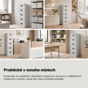 Kovová kartotéková skříň šedá: SARA V5, 460 x 1625,5 x 600 mm