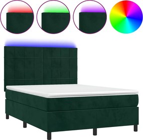 Box spring postel s matrací a LED tmavě zelená 140x190 cm samet 3136122