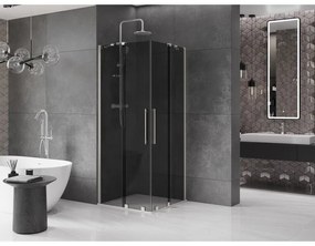 Mexen Velar Duo, sprchový kout s posuvnými dveřmi 80 x 80 cm, 8mm šedé sklo, broušená ocel, 871-080-080-42-97
