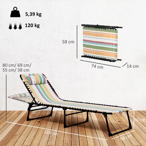 Outsuuny skládací zahradní lehátko, lehátko se 4 směry nastavení opěradla, kempingové lehátko odolné proti povětrnostním vlivům, max. nosnost 120 kg,…