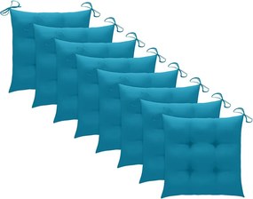 Zahradní židle 8 ks světle modré podušky masivní teak 3073077
