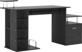 HOMCOM Psací stůl s 6 policemi, zásuvkou, zásuvkou na klávesnici a stojanem na monitor a tiskárnu pro kancelář a studium - 152x60x88 cm, černý | Aosom