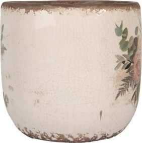Béžový keramický květináč s květy Protea Eucalypt M - Ø 14*13 cm