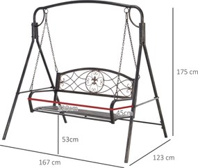 Zahradní houpačka Outsunny pro 2 osoby, kovová houpačka Hollywood v bronzové barvě, 167 x 123 x 175 cm, ideální pro zahradu a terasu | Aosom.de