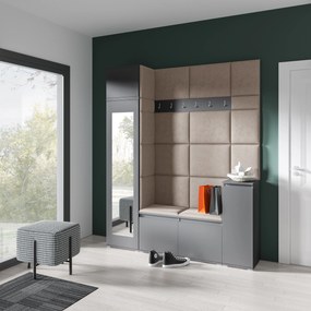 Eka Předsíňová stěna s čalouněnými panely Trinity 29 - Grafit / Tmavá béžová 2305