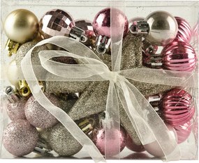 Sada vánočních ozdob růžová a stříbrná 3 cm, 1× glitter špice, plastové baňky IP44 venkovní, balení 29 ks