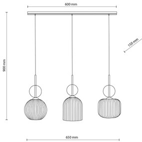 Lustr na lanku SOPHIA 3xE14/10W/230V černá/kouřová béžová