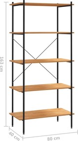 Policový regál s 5 policemi černý a dub 80 x 40 x 163 cm 336348
