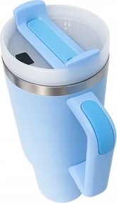 VERK Velký nerezový termohrnek se slámkou a držadlem – 1,2 l - světle modrý