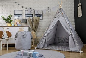 Dětský stan TEEPEE (TÝPÍ) ANIMALS s doplňky - MEDVÍDEK A KAMARÁDI - šedý