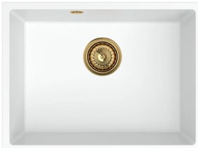 Sink Quality Crypton 60, kuchyňský granitový dřez 535x400x205 mm + zlatý sifon, bílá, SKQ-CRY.W.1KBO.60.XG