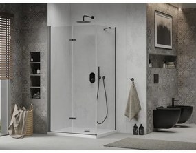 Mexen Lima, sprchový kout se skládacími dveřmi 100 (dveře) x 110 (stěna) cm, 6mm čiré sklo, černý profil + slim sprchová vanička bílá s černým sifonem, 856-100-110-70-00-4010B