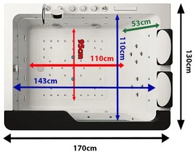 BPS-koupelny Hydromasážní vana HYD-TU913BL 170x130 ČERNÁ s ohřevem vody