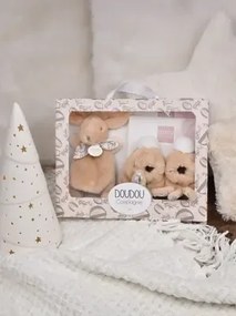Doudou Dárková sada béžová Plyšový zajíček a botičky / od 0 měsíců