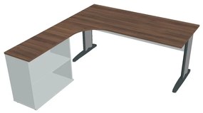 Sestava stolu a skříně pravá 180 cm - Hobis Cross CE 1800 H P Dekor stolové desky: ořech, Dekor lamino podnože: šedá, Barva nohou: černá