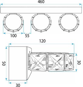 Toolight APP1938-3W, nástěnná LED svítilna, 460 mm, chromová, OSW-66072