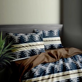 Ervi Bavlněné povlečení oboustranné - Nordic modrý/hnědé